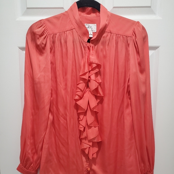 Milly | Tops | Milly Silk Blouse In Coral | Poshmark